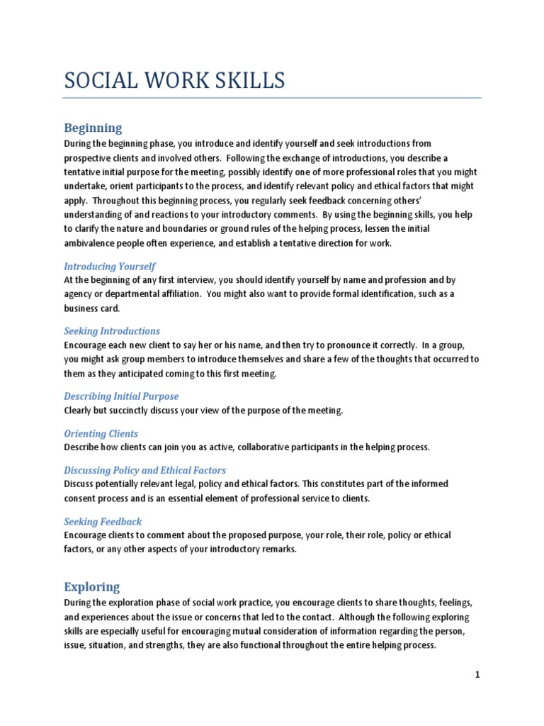 Social Work Skills PDF | Download Free PDF | Emotions | Goal