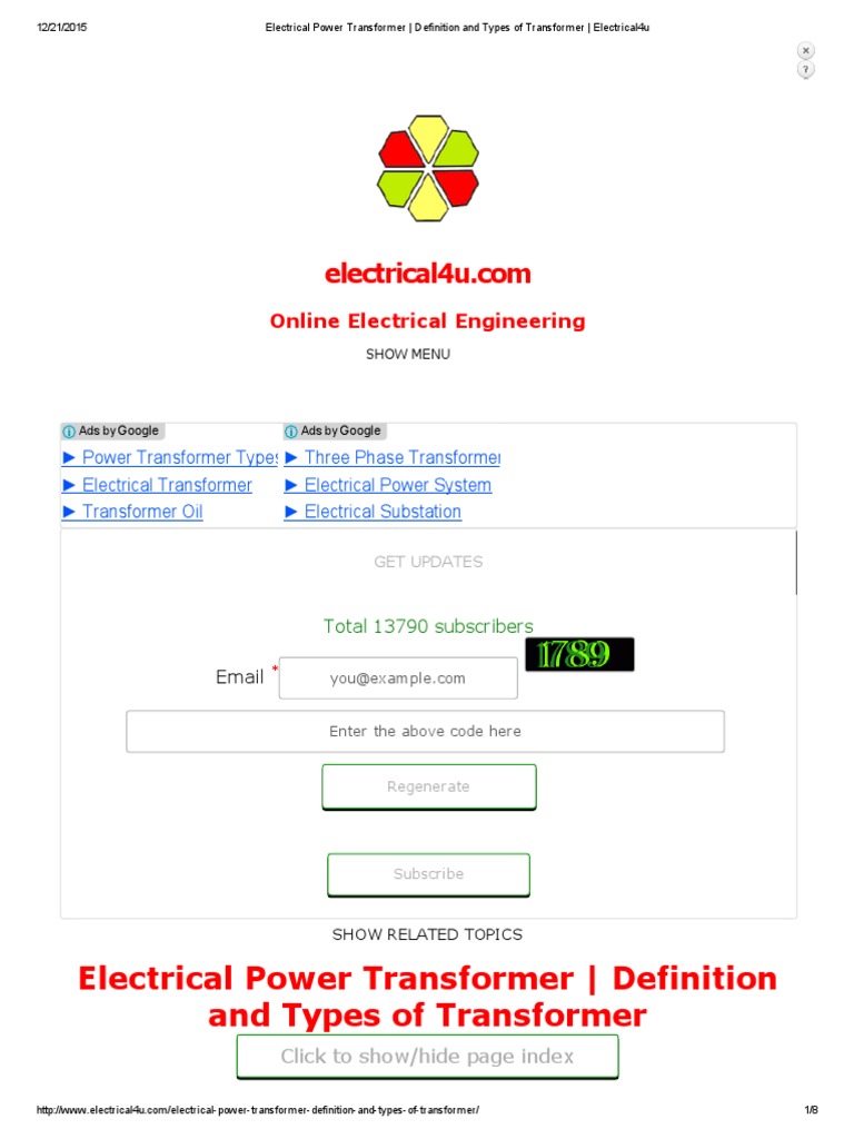 Transformer - Definition and Types of Transformer - Electrical4u PDF ...