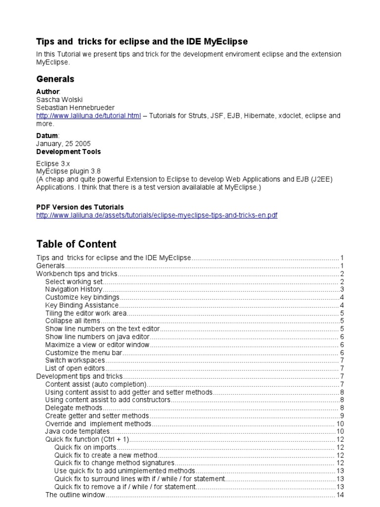 Eclipse Myeclipse Tips and Tricks en | PDF
