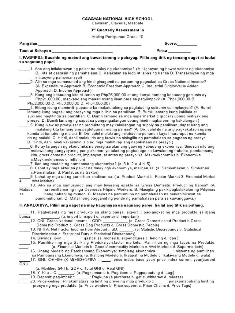 3rd Quarter GRADE 10