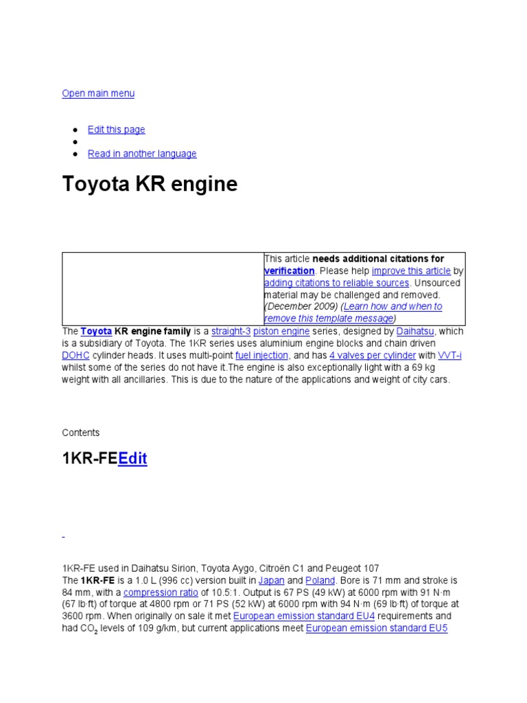 Toyota KR Engine.html | Wheeled Vehicles | Motor Vehicle Manufacturers