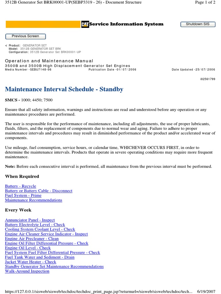 Maintenance Interval Schedule - Standby: Operation and Maintenance ...