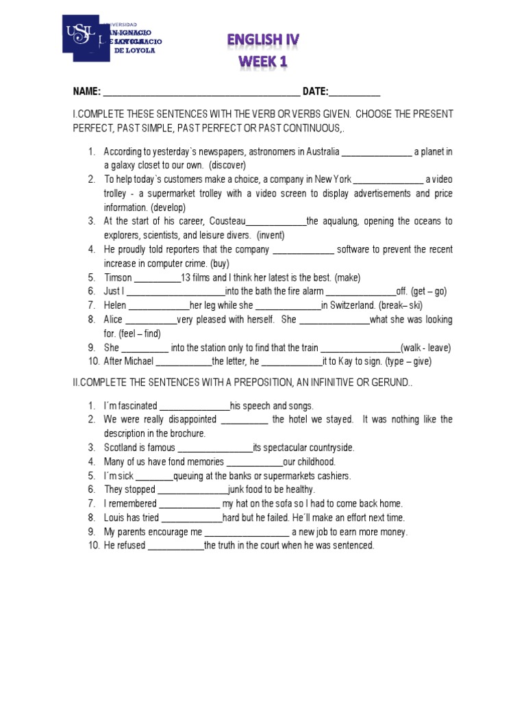 Worksheet w1 | PDF | Grammar | Syntax