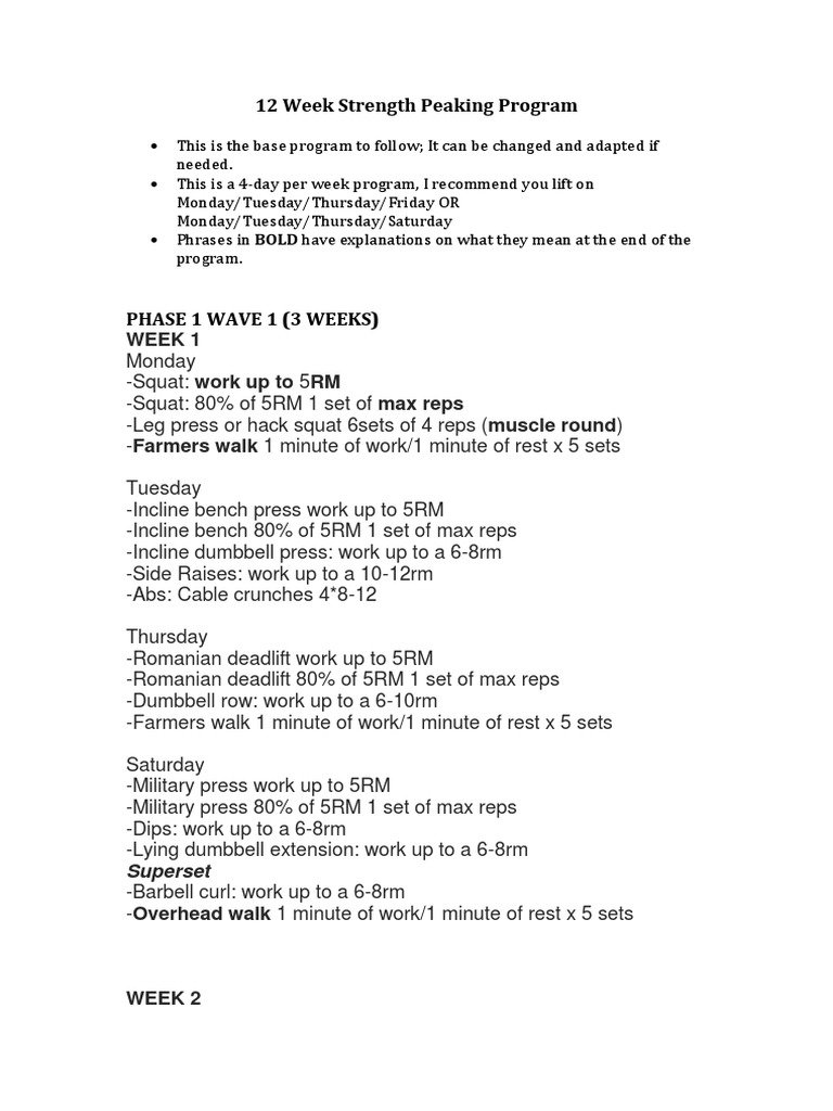 12 Week Strength Peaking Program | PDF | Strength Training | Physical ...