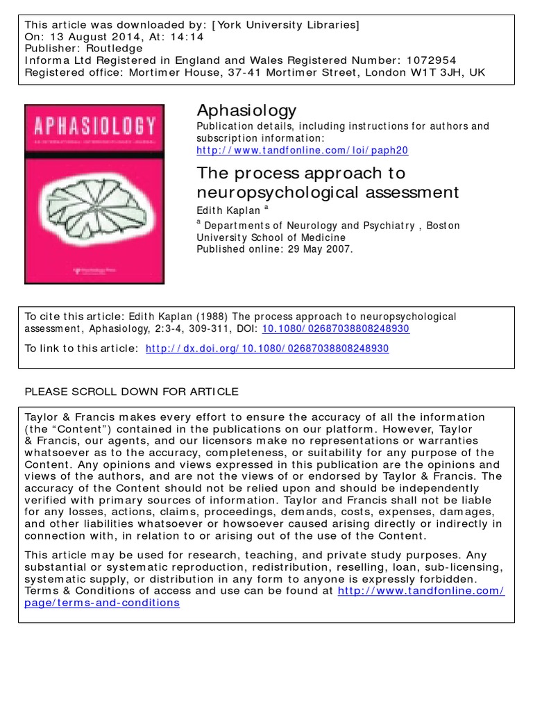 Process Approach | PDF | Neuropsychological Assessment | Clinical ...
