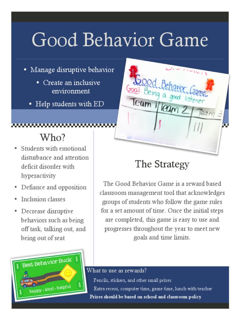 Good Behavior Game | PDF | Attention Deficit Hyperactivity Disorder ...