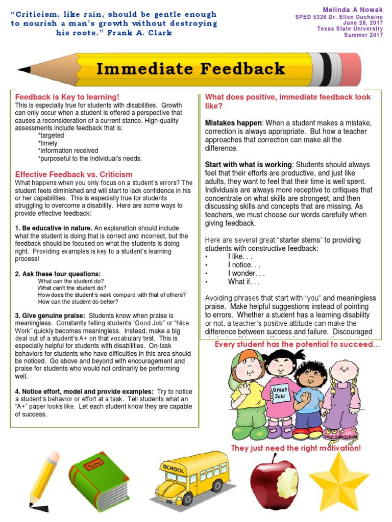 Immediate Feedback | PDF | Learning Disability | Disability