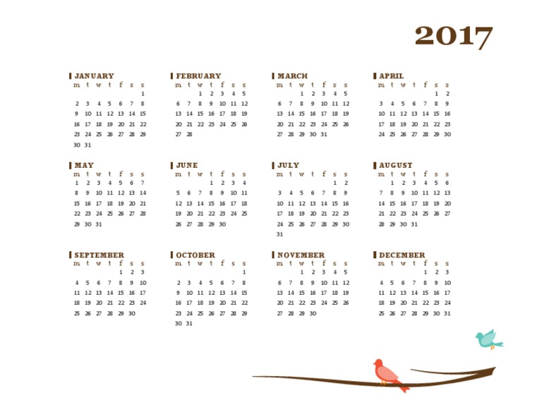 2017 Calendar with Monthly and Weekly Breakdown | PDF