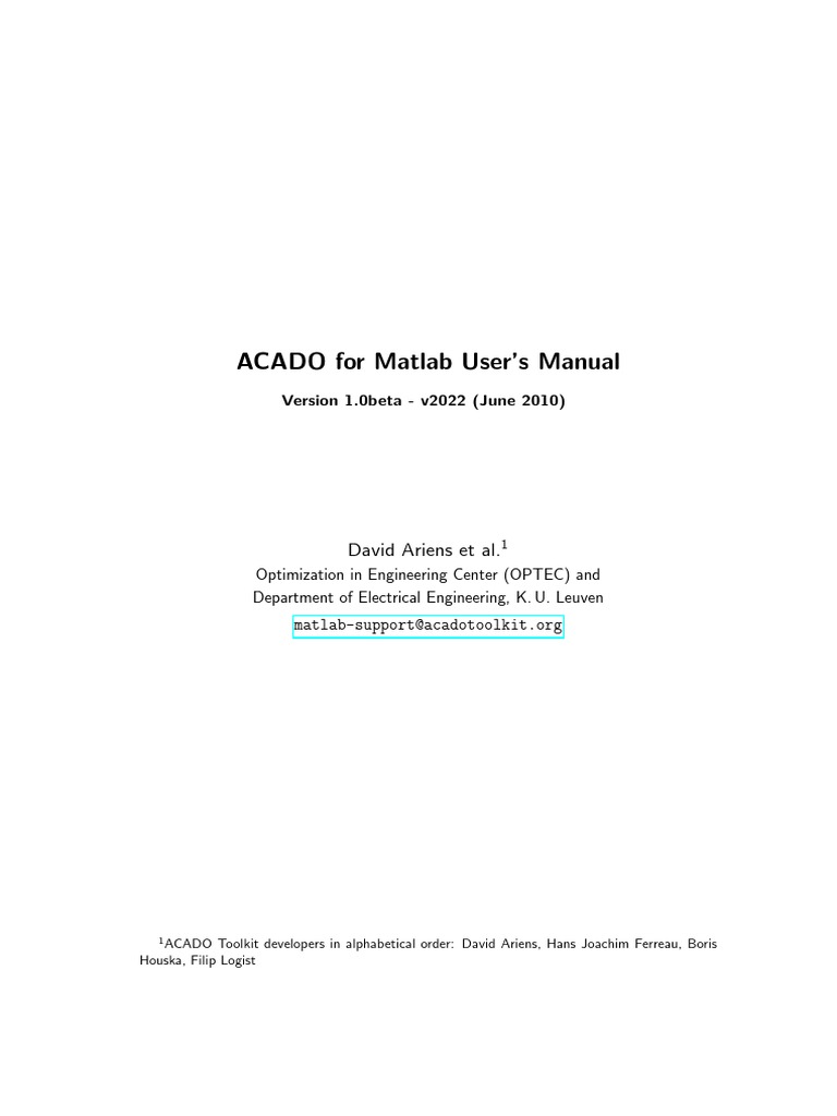 Acado Matlab Manual PDF | PDF | Matlab | Areas Of Computer Science