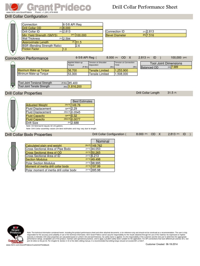 Drill Collar, 6.625 API Reg (8.000 X 2.813) 100,000 (Psi PDF | PDF ...