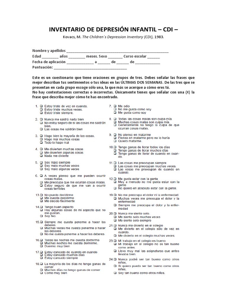 CDI-Inventario de Depresión Infantil (Kovacs, 1983)