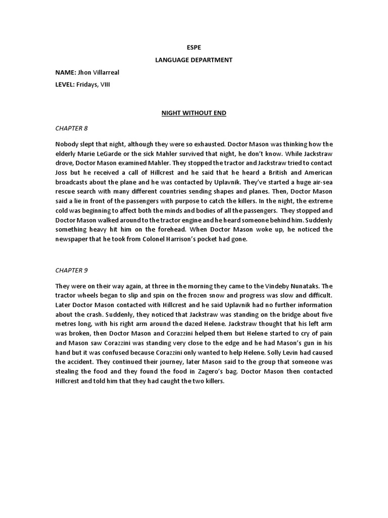Summary Night Without End Chapter 8 and 9 | PDF | Violence