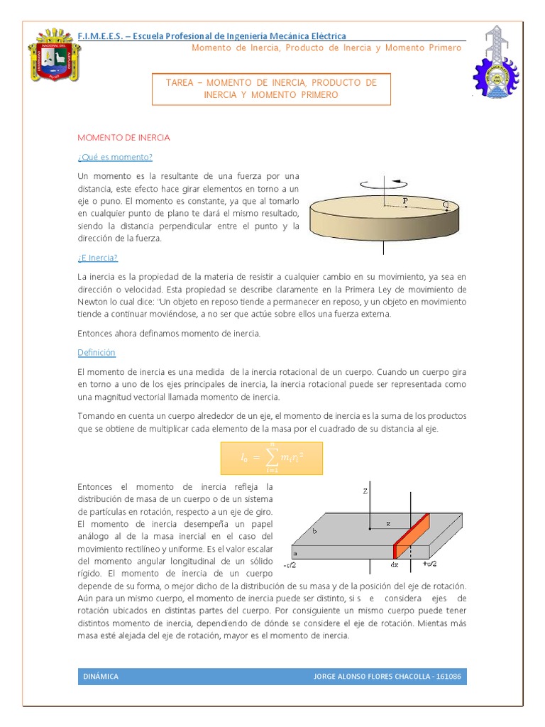 Tarea-Momento de Inercia, Primero y Producto de Inercia Tarea-Momento de Inercia, Primero y Producto de Inercia