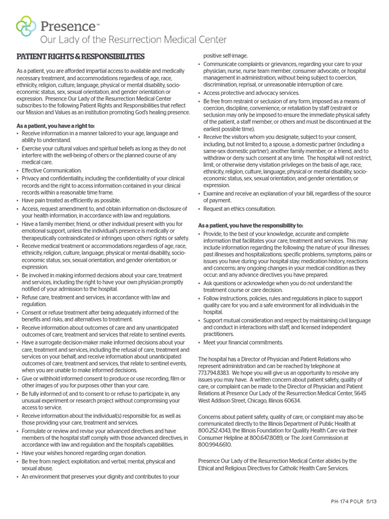 Presence Health Patient Rights 2013 | PDF | Hospital | Patient