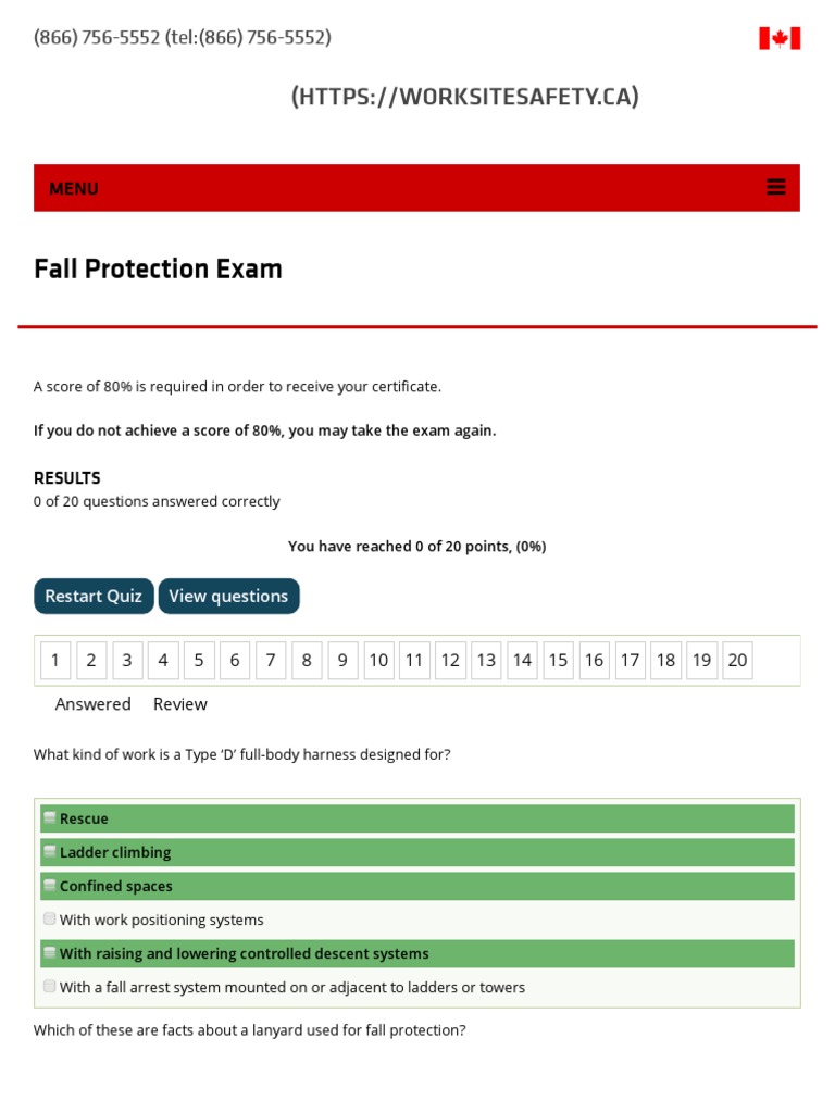 Fall Protection Exam - Worksite Safety8 | PDF