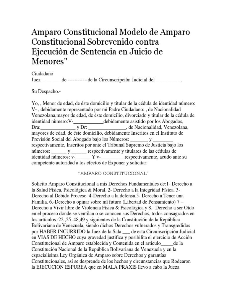 Modelo de Amparo Constitucional en Venezuela | PDF | Juez | Derecho ...