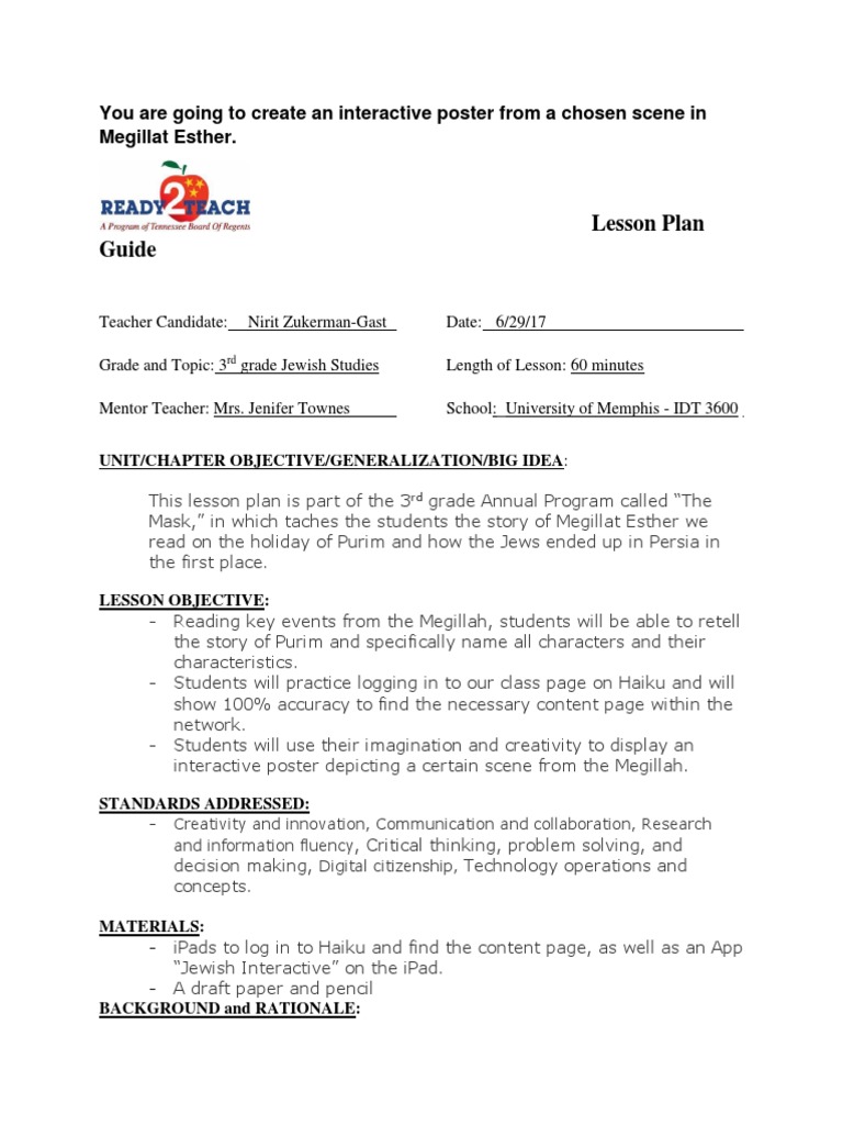 Multi-Application Lesson Plan | PDF | Book Of Esther | Lesson Plan