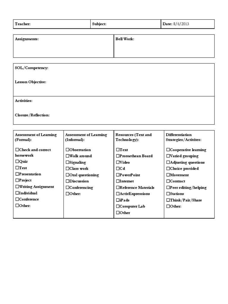 Lesson Plan Assessment Tools | PDF
