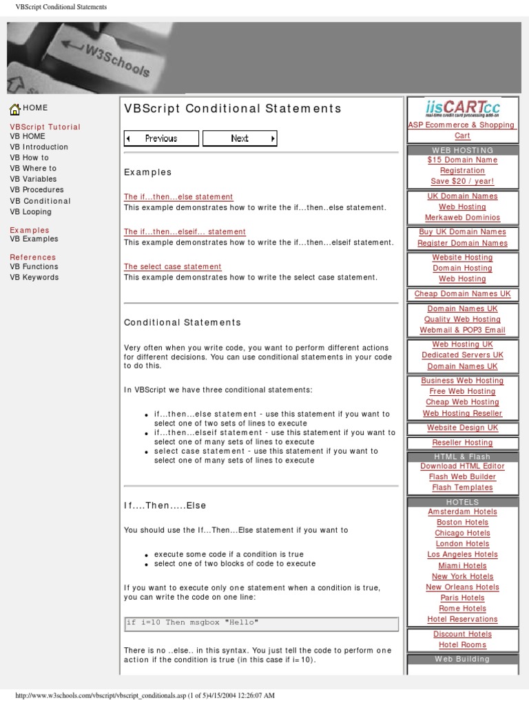 Vbscript Conditional Statements Pdf Websites Active Server Pages