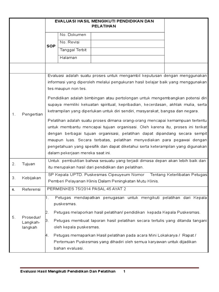Evaluasi Pendidikan dan Pelatihan Puskesmas | PDF | Karier & Perkembangan