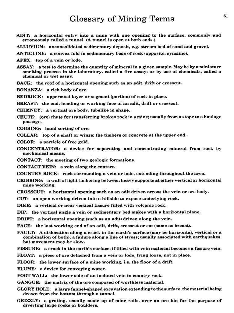 Glossary of Mine Surveying Terms | Download Free PDF | Mining | Rock ...