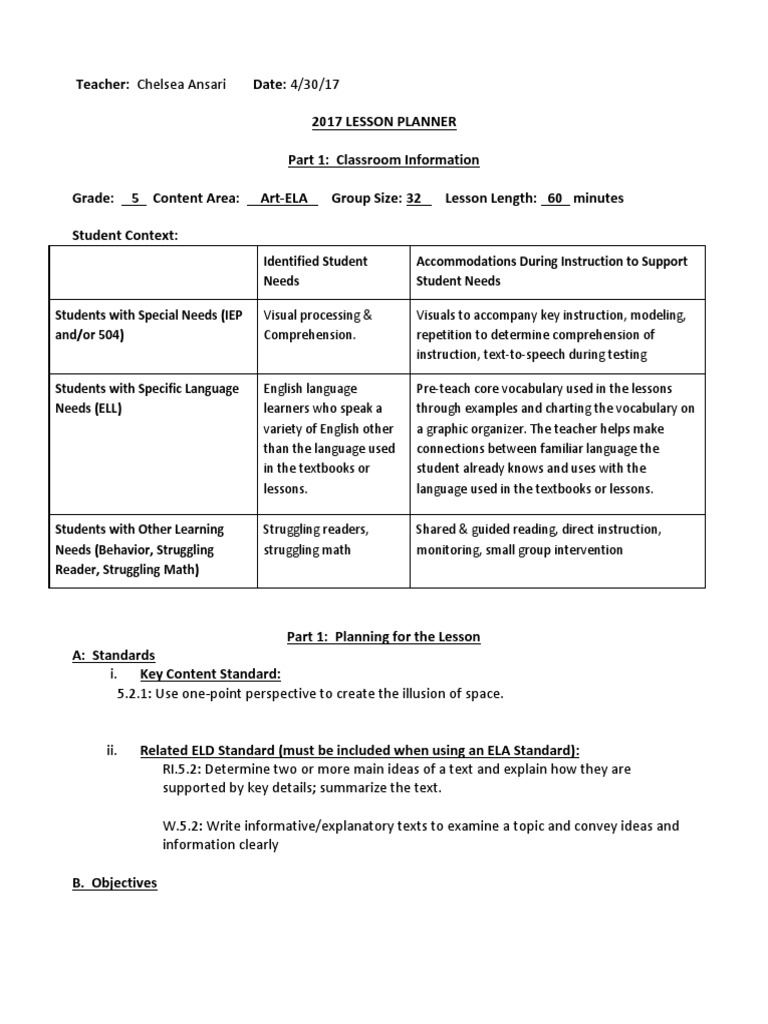 One-Point Perspective Art Lesson Plan | PDF | Perspective (Graphical ...