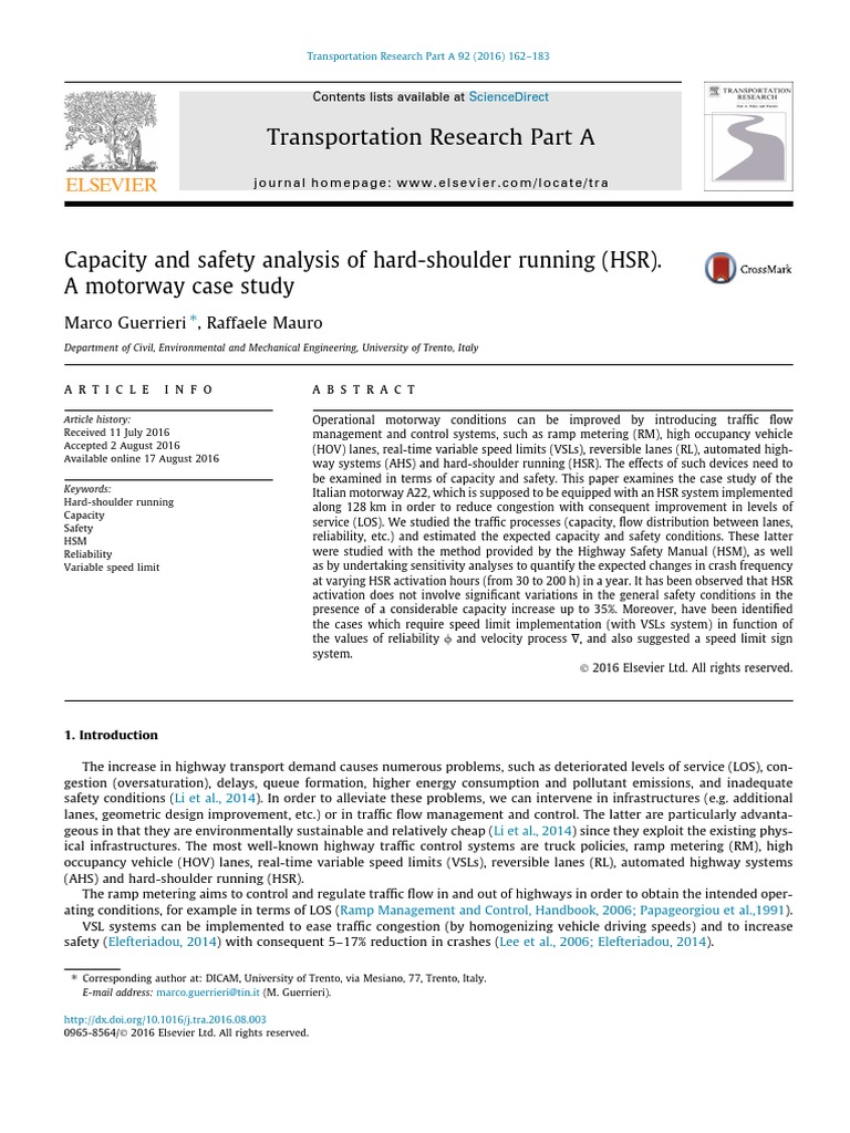 Capacity and Safety Analysis of Hard Shoulder Running HSR A Motorway ...