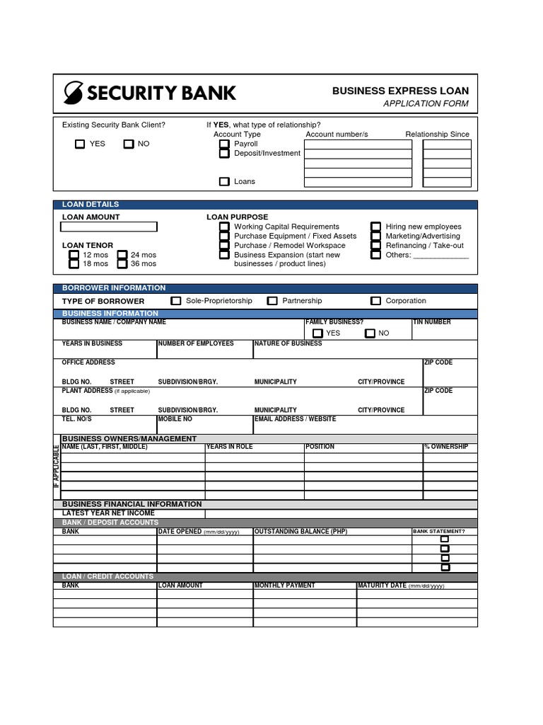 Business Express Loan Application Form | PDF | Loans | Banks