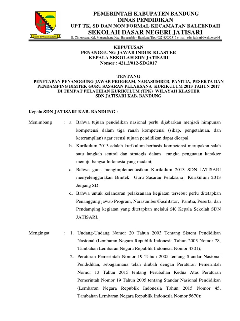 Contoh SK Kegiatan Bimtek Di TPK | PDF