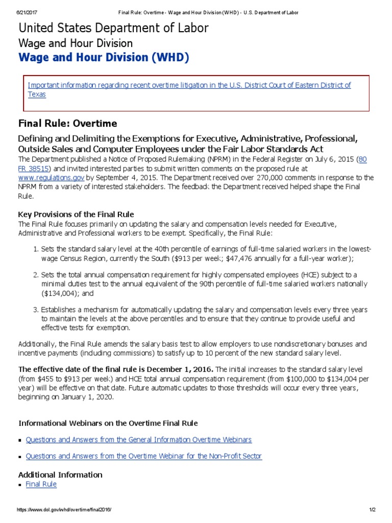 Final Rule - Overtime - Wage and Hour Division (WHD) - U.S | PDF ...