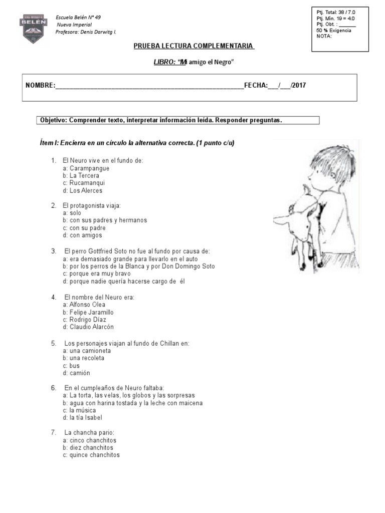 PRUEBA LECTURA Mi Amigo El Negro 4to Básico | PDF