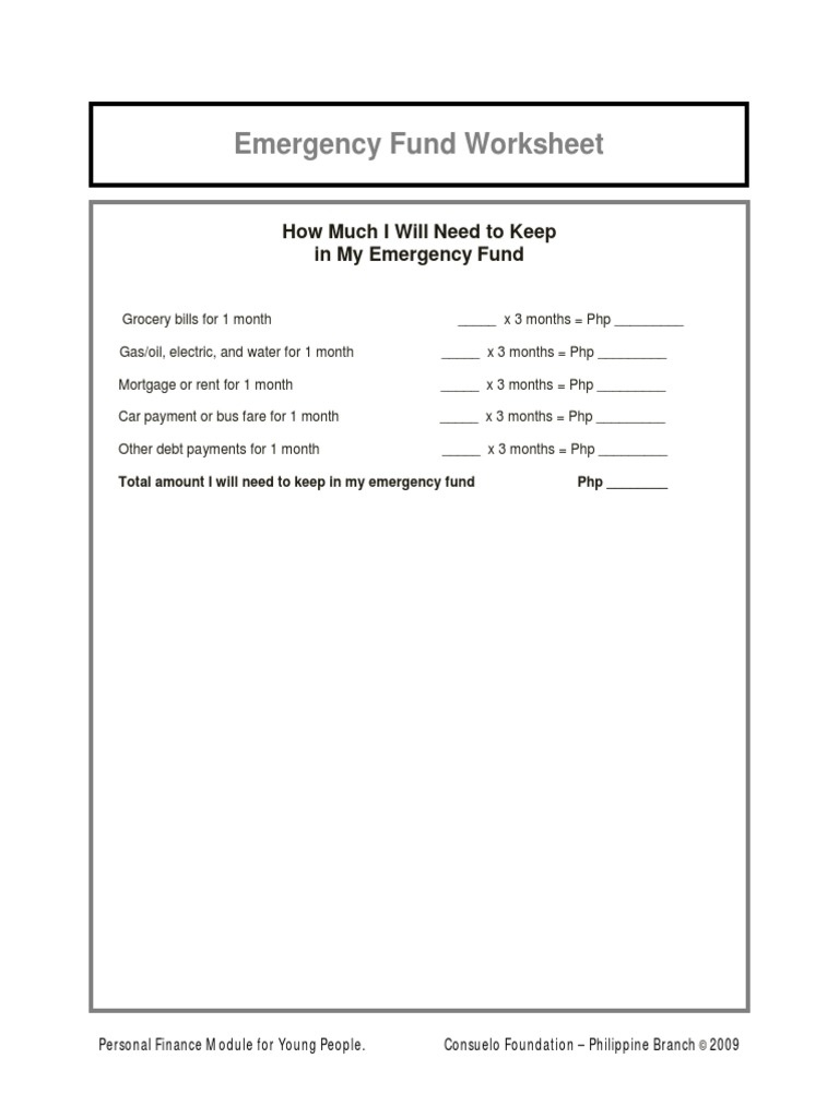 Emergency Fund Worksheet | PDF