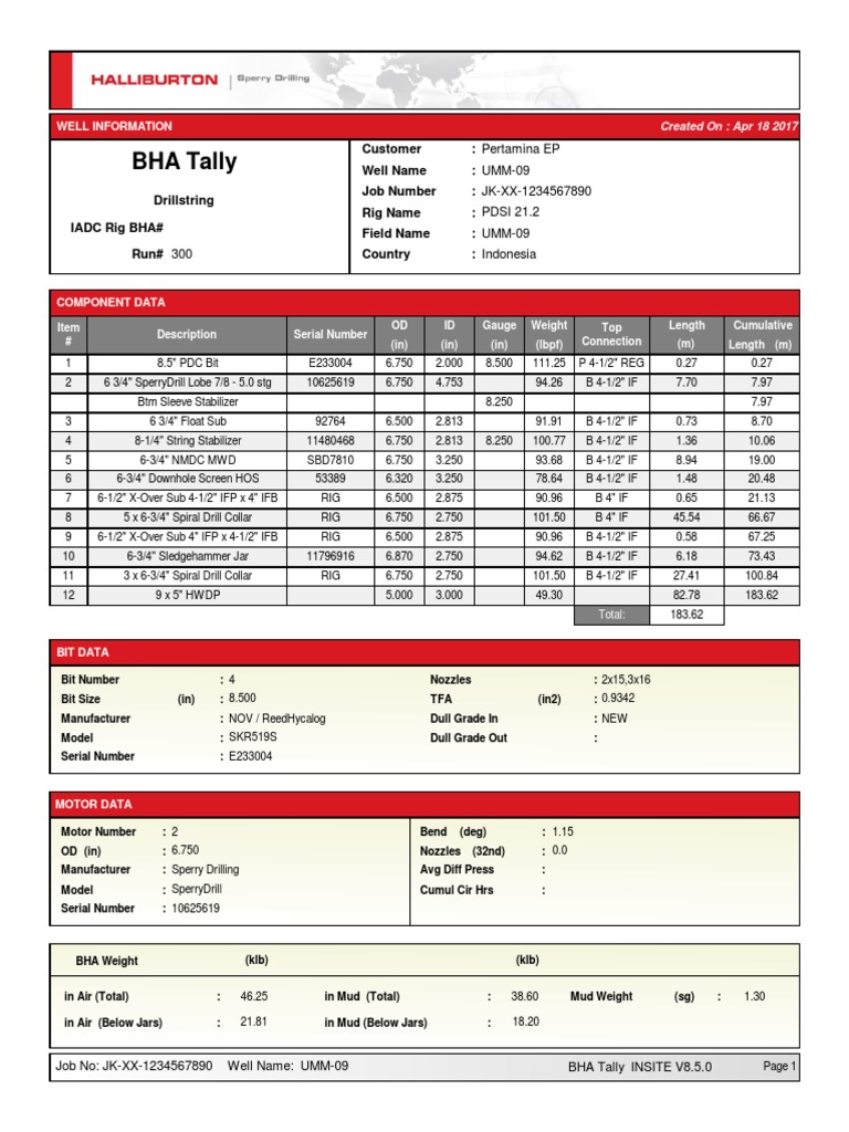 Example BHA Tally Directional Drilling 8.5 Section | PDF | Petroleum Industry | Economic Geology