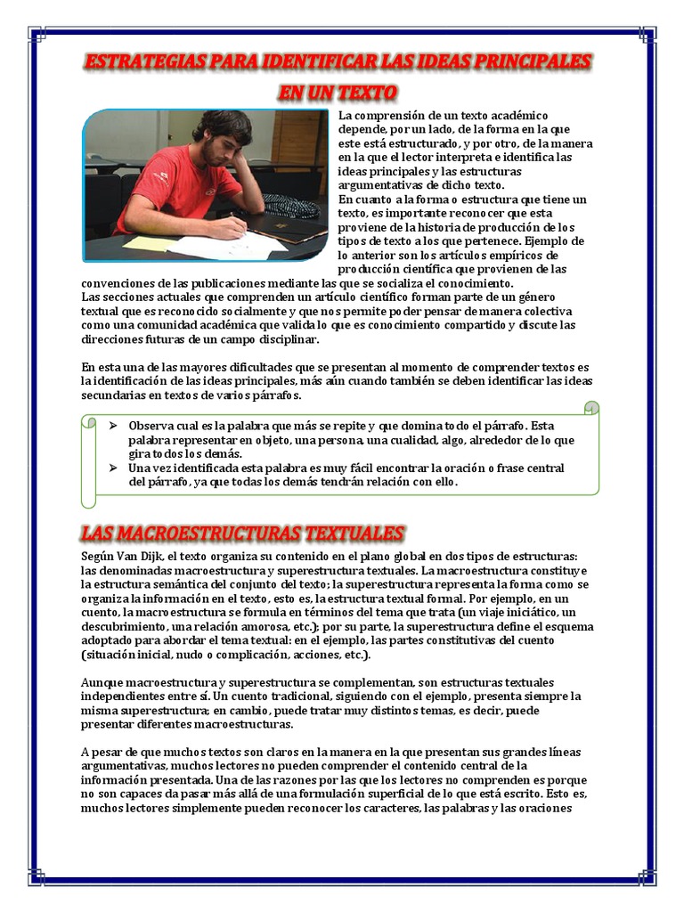 Estrategias para Identificar Las Ideas Principales en Un Texto | PDF ...