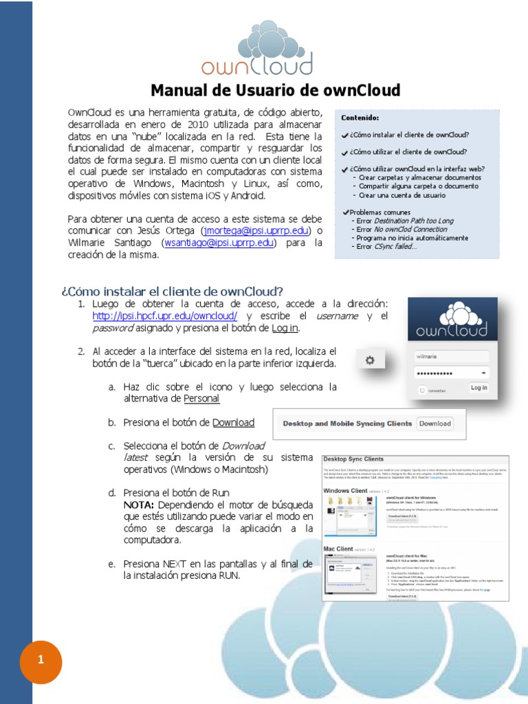 Manual de Usuario de Owncloud PDF | PDF | Contraseña | Microsoft Windows