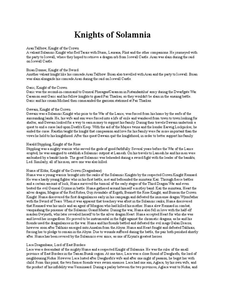 Knights of Solamnia | Dragonlance | Dungeons & Dragons Campaign Settings