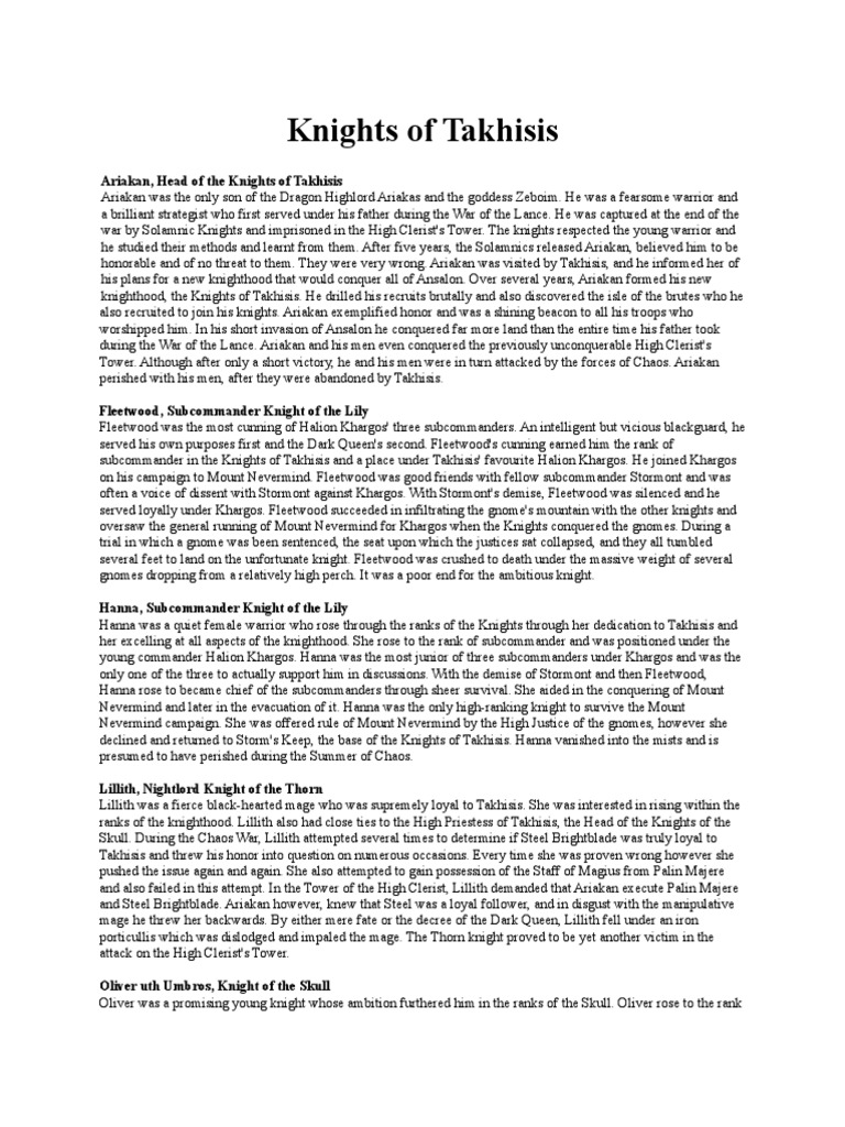 Ariakan, Head of The Knights of Takhisis | PDF | Dragonlance | Unrest