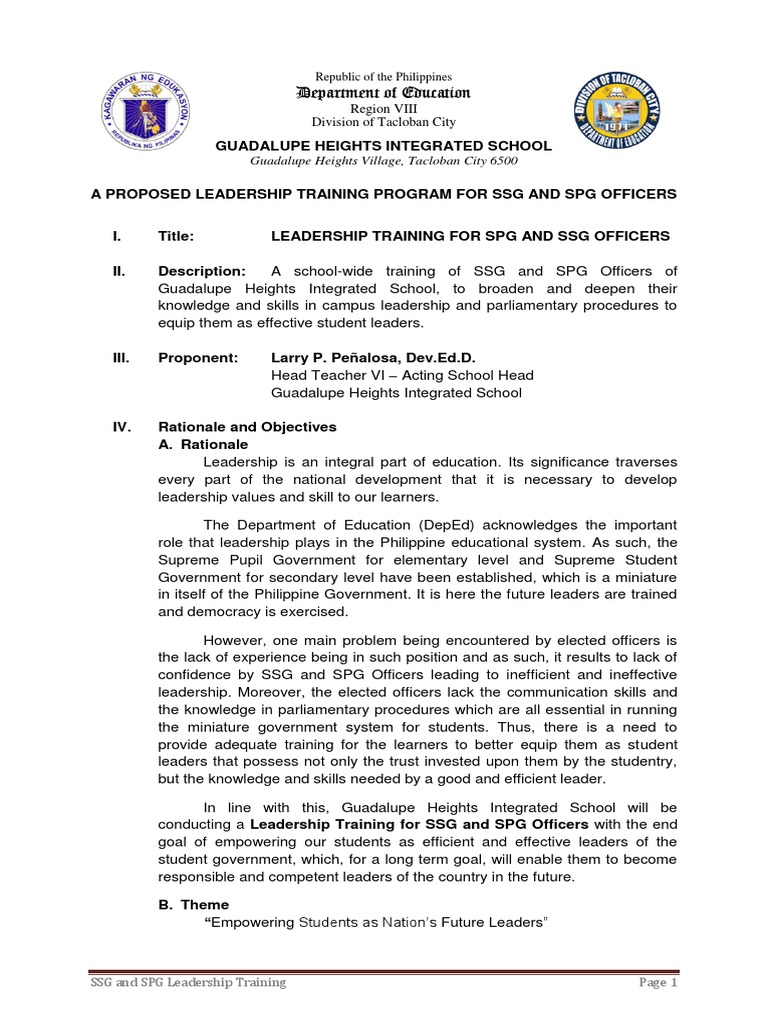 SSG and SPG Leadership Training Proposal and Matrix 2 | PDF ...