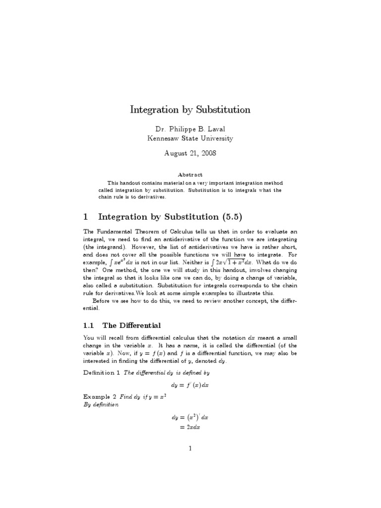 Integration Substitution PDF | PDF | Integral | Mathematical Objects