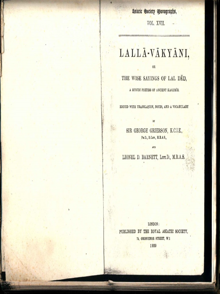 Lalla Vakyani The Wise Sayings of Lal Ded - Sir George Grierson PDF | PDF