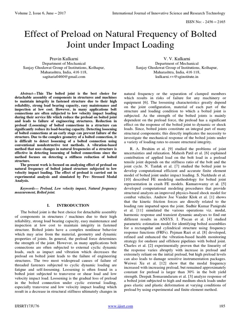 Effect of Preload On Natural Frequency of Bolted Joint Under Impact ...