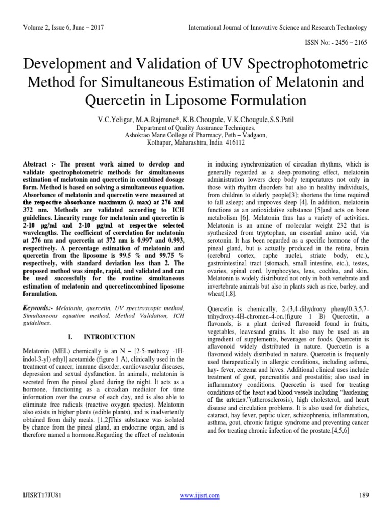 Development and Validation of UV Spectrophotometric Method For Simultaneous Estimation of ...