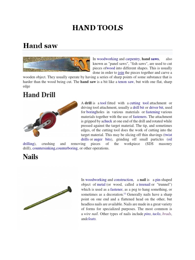 Hand Tools Hand Saw | PDF | Drill | Equipment