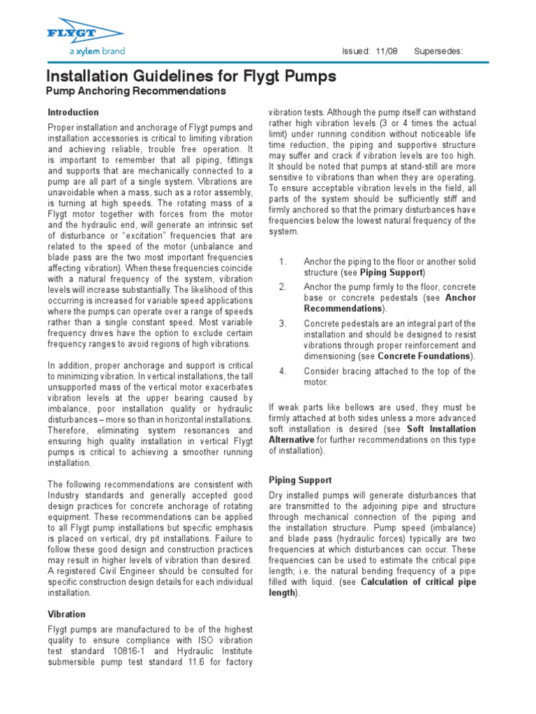 Installation Guidelines For Flygt Pumps: Pump Anchoring Recommendations | PDF | Pump | Pipe ...
