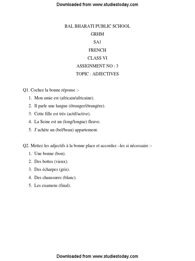 French Worksheets For Grade 6 Free CBSE Class 9 French Les Verbes Au