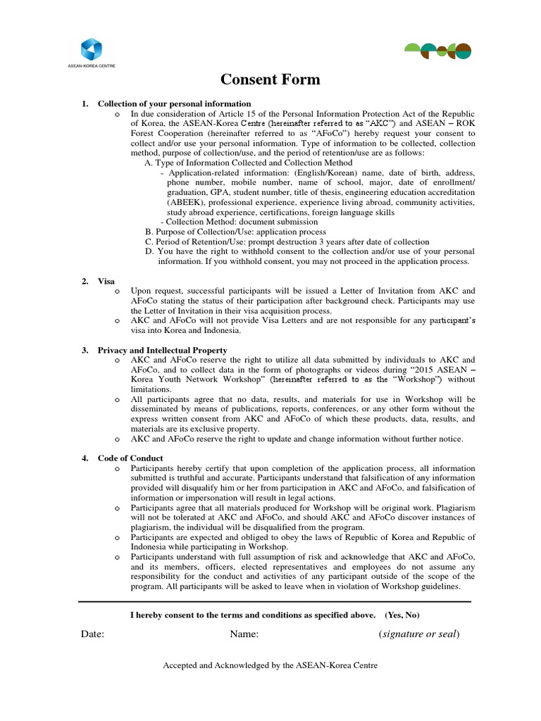 Consent Form: 1. Collection of Your Personal Information | PDF | South ...