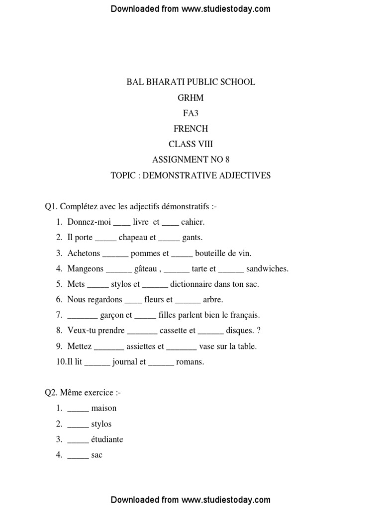 CBSE Class 8 French Worksheet (8)