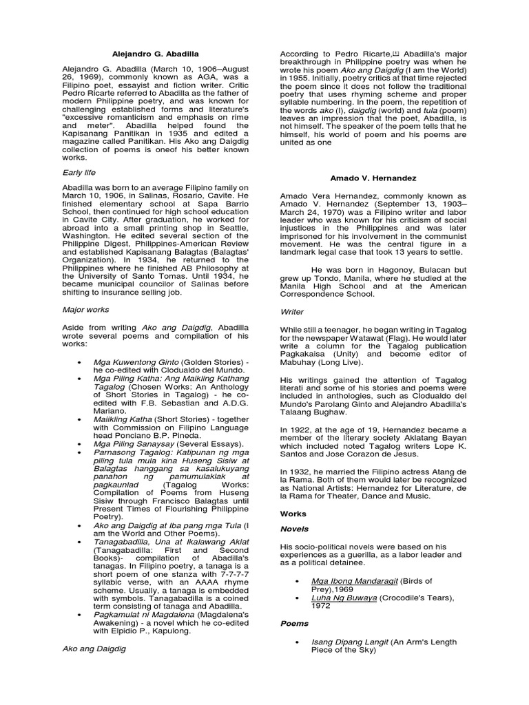 Alejandro G. Abadilla: Novels | PDF | Philippines | Poetry