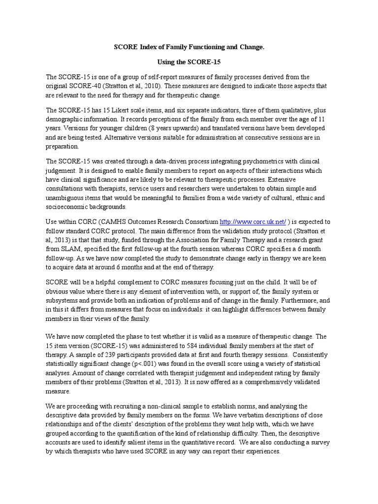 Introduction To Using SCORE-15 | PDF | Psychotherapy | Clinical Psychology