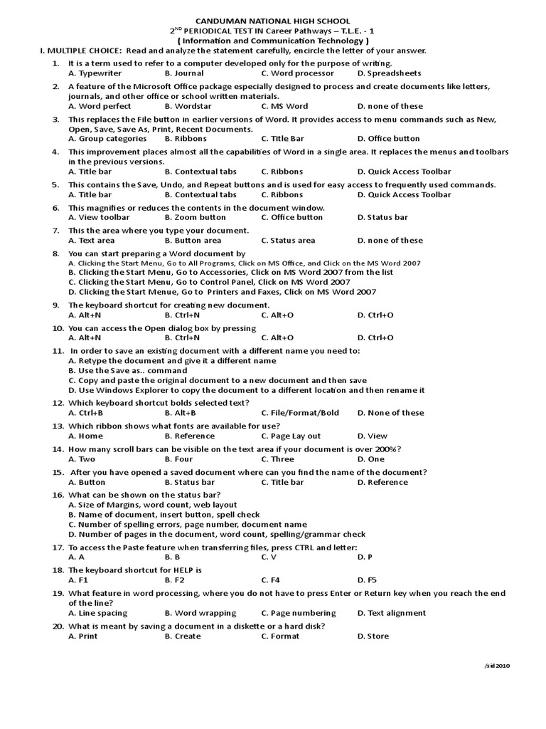 Second Quarter Test Word Excel | PDF | Microsoft Excel | Microsoft Word